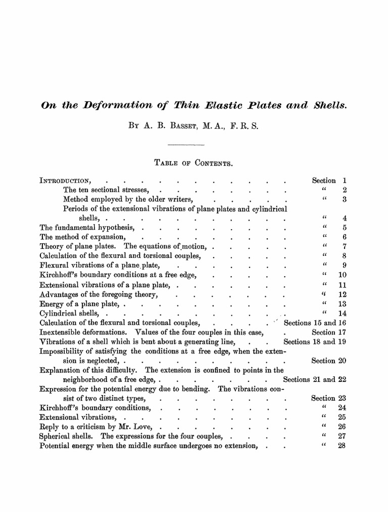 1894 On The Deformation Of Thin Elastic Plates And Shells Pdf