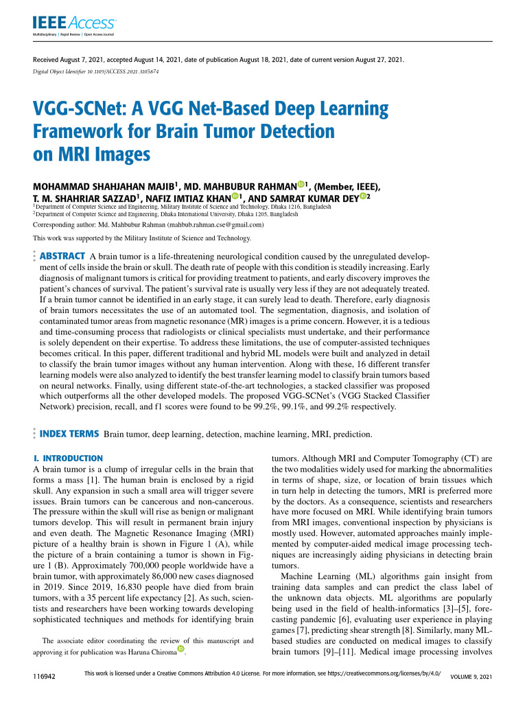 VGG-SCNet A VGG Net-Based Deep Learning Framework For Brain Tumor Detection On MRI Images | PDF ...
