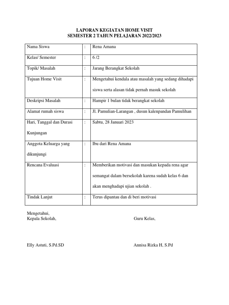 Format Laporan Kegiatan Homevisit | PDF