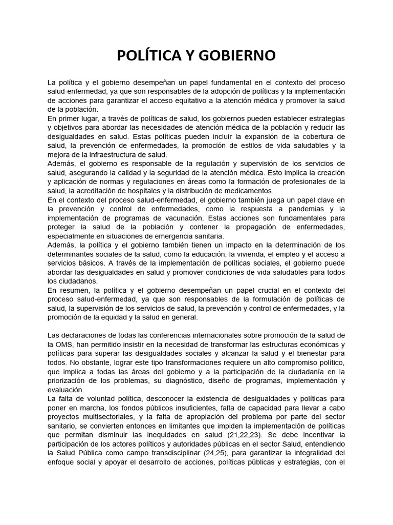 Politica y Gobierno 301 Enfe | PDF | Cuidado de la salud | Salud pública