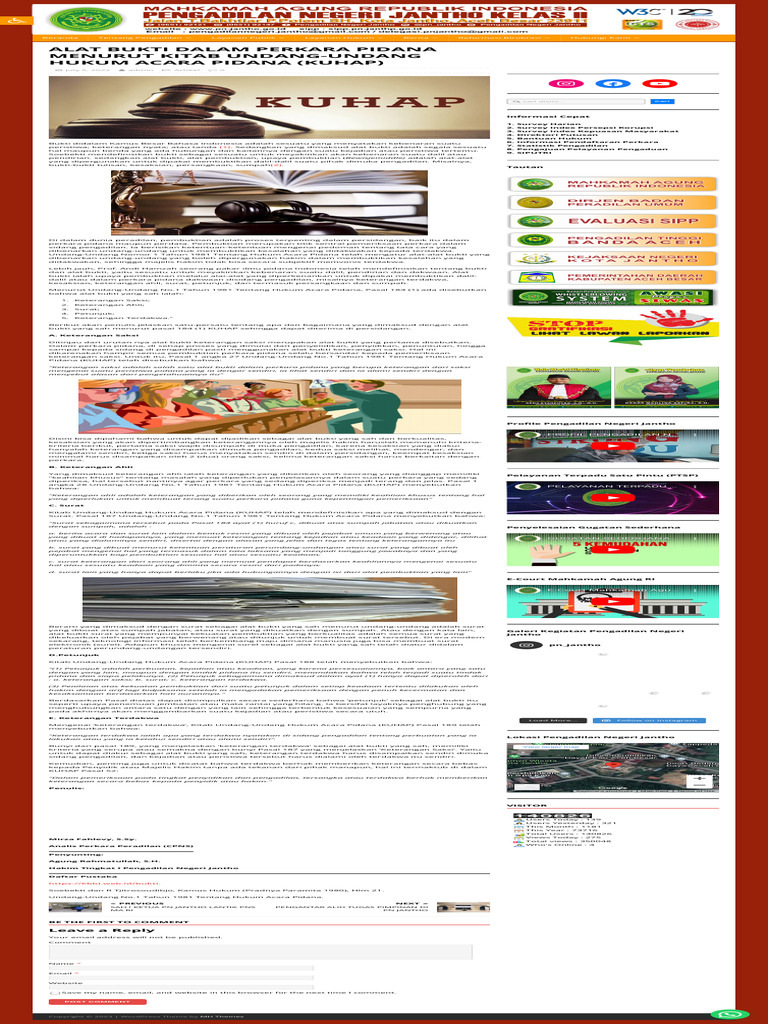 ALAT BUKTI DALAM PERKARA PIDANA MENURUT KITAB UNDANG-UNDANG HUKUM ACARA PIDANA (KUHAP ...