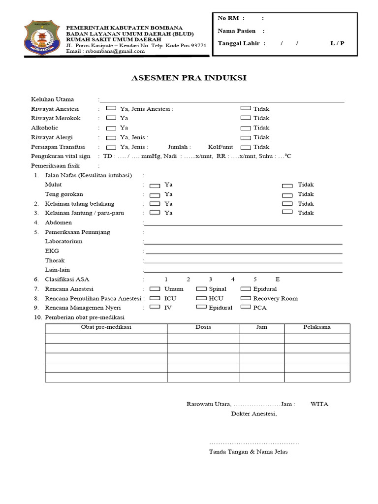 Form Assesmen Pra Induksi | PDF