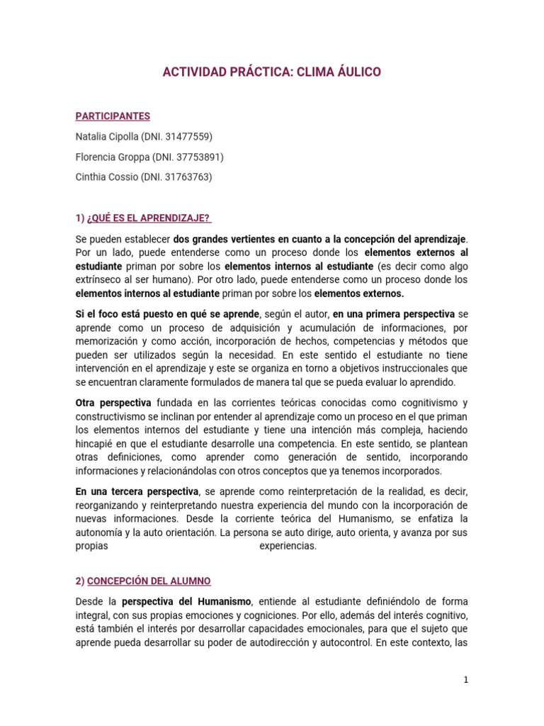 Actividad Práctica - Clima Áulico | PDF