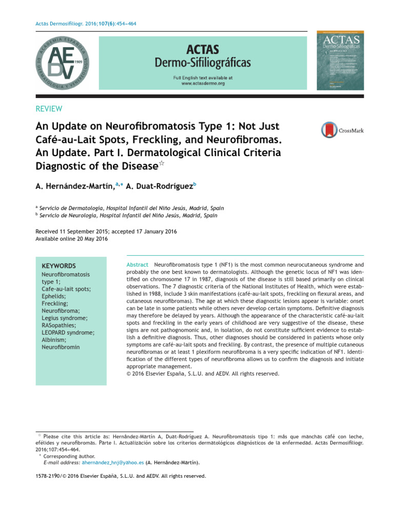 An Update On Neurofibromatosis Type 1: Not Just Café-au-Lait Spots ...