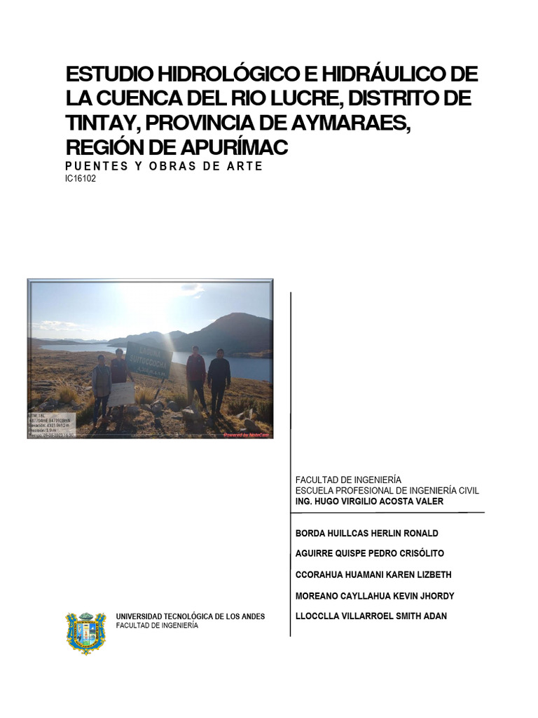 ESTUDIO HIDROLÓGICO E HIDRÁULICO DE LA CUENCA DEL RIO LUCRE, DISTRITO DE TINTAY, PROVINCIA DE ...