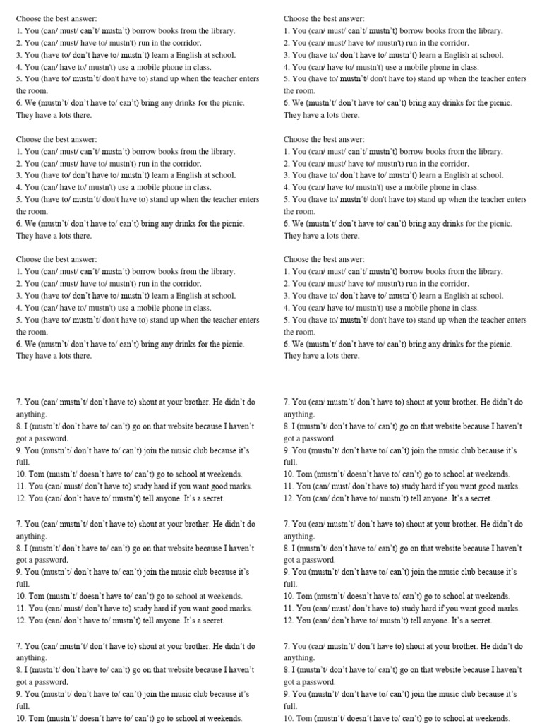Modal Verbs - Can Have To Must | PDF