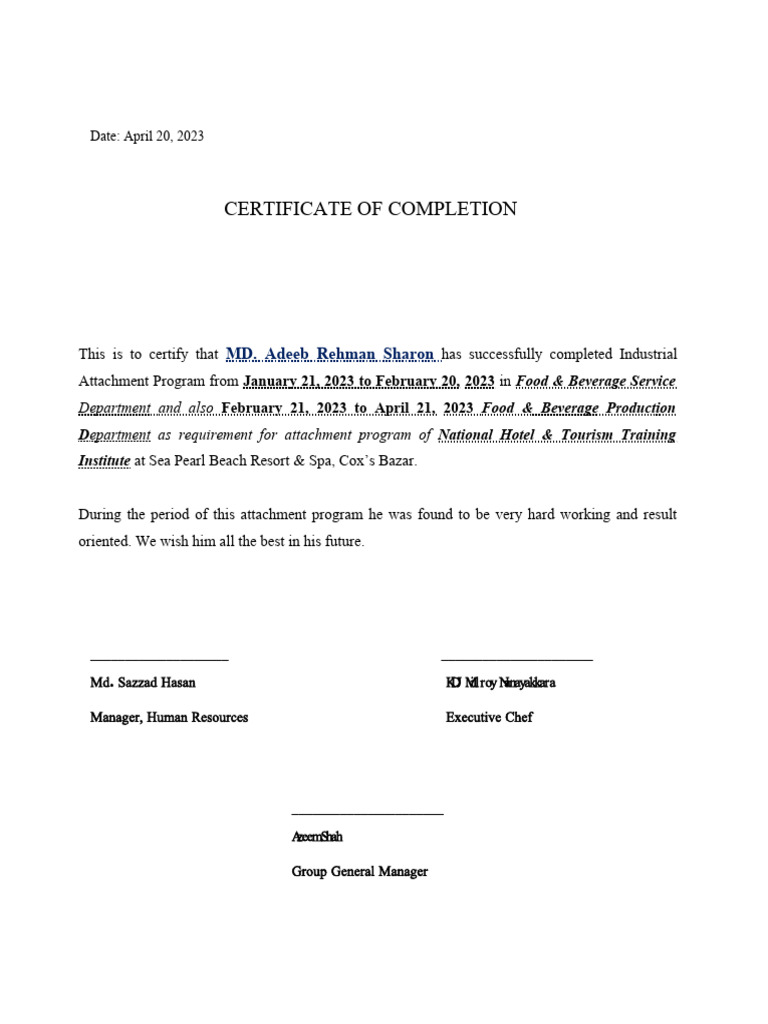 Attachment Certificate | PDF