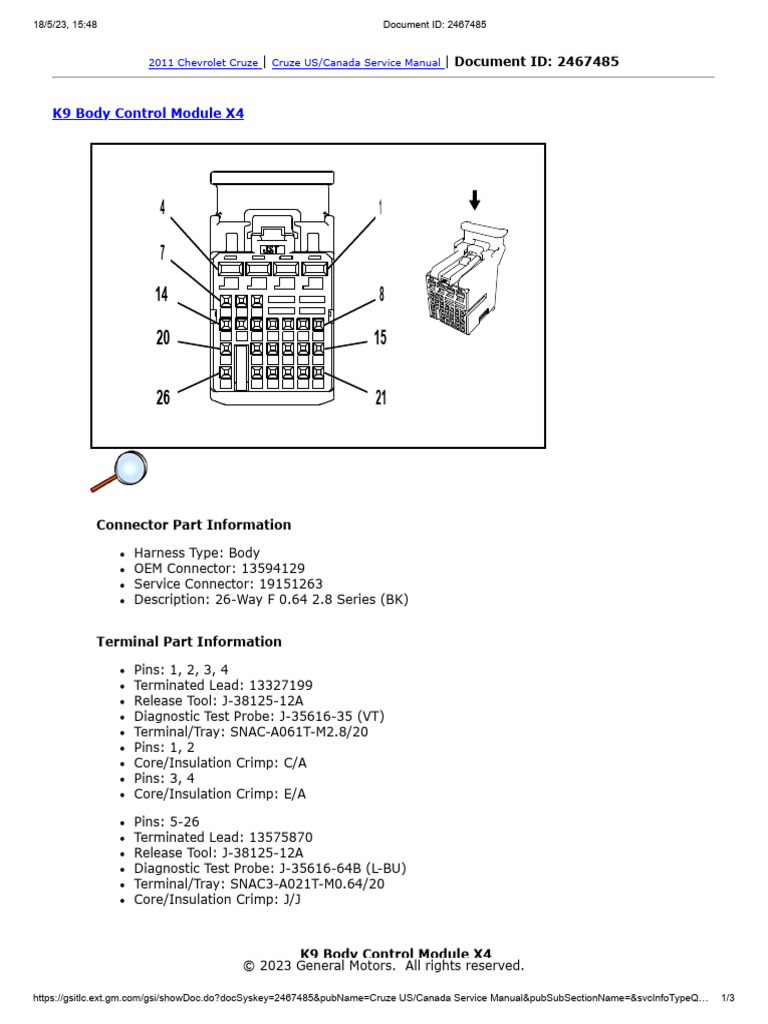 K9 Body Control Module X4: 2011 Chevrolet Cruze Cruze US/Canada Service Manual | PDF