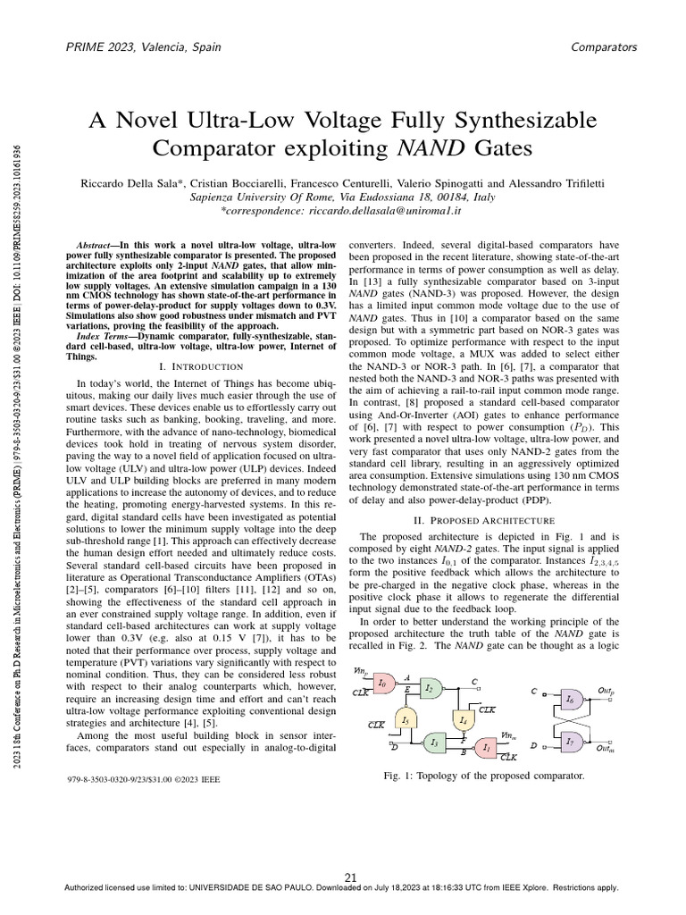 A Novel Ultra Low Voltage Fully Synthesizable Comparator Exploiting