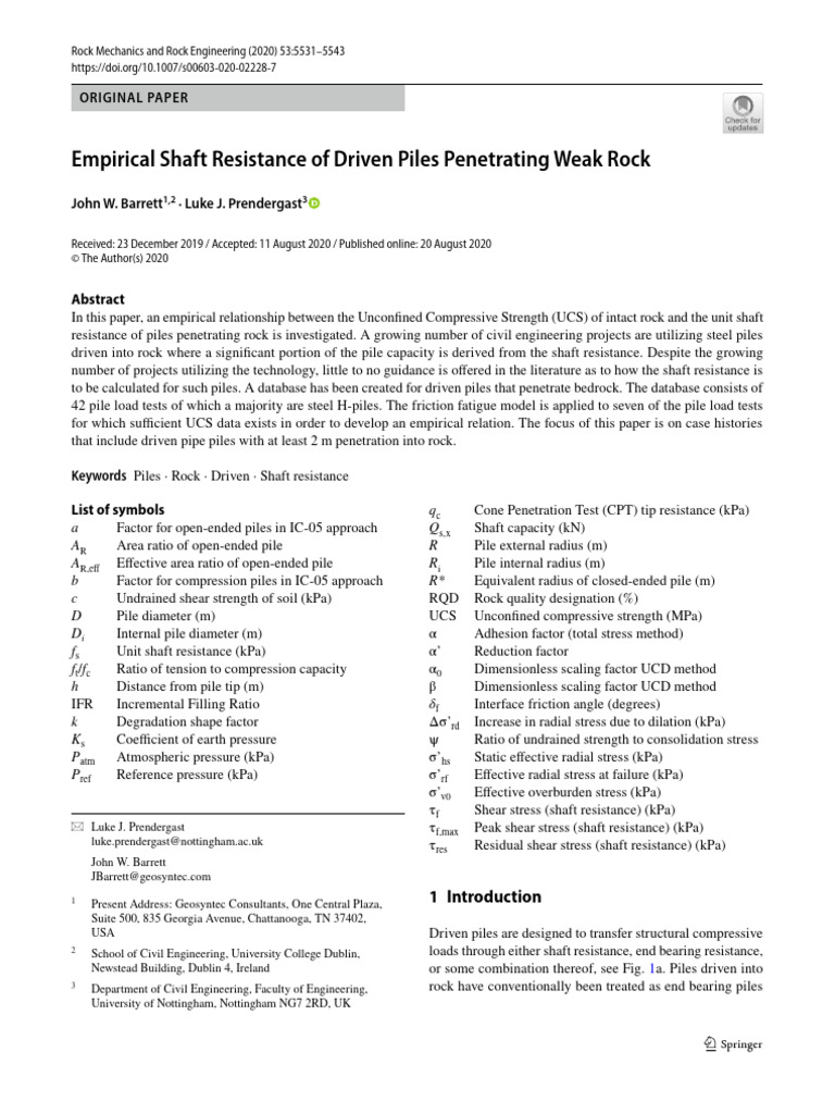 Empirical Shaft Resistance of Driven Piles Penetrating Weak Rock | PDF
