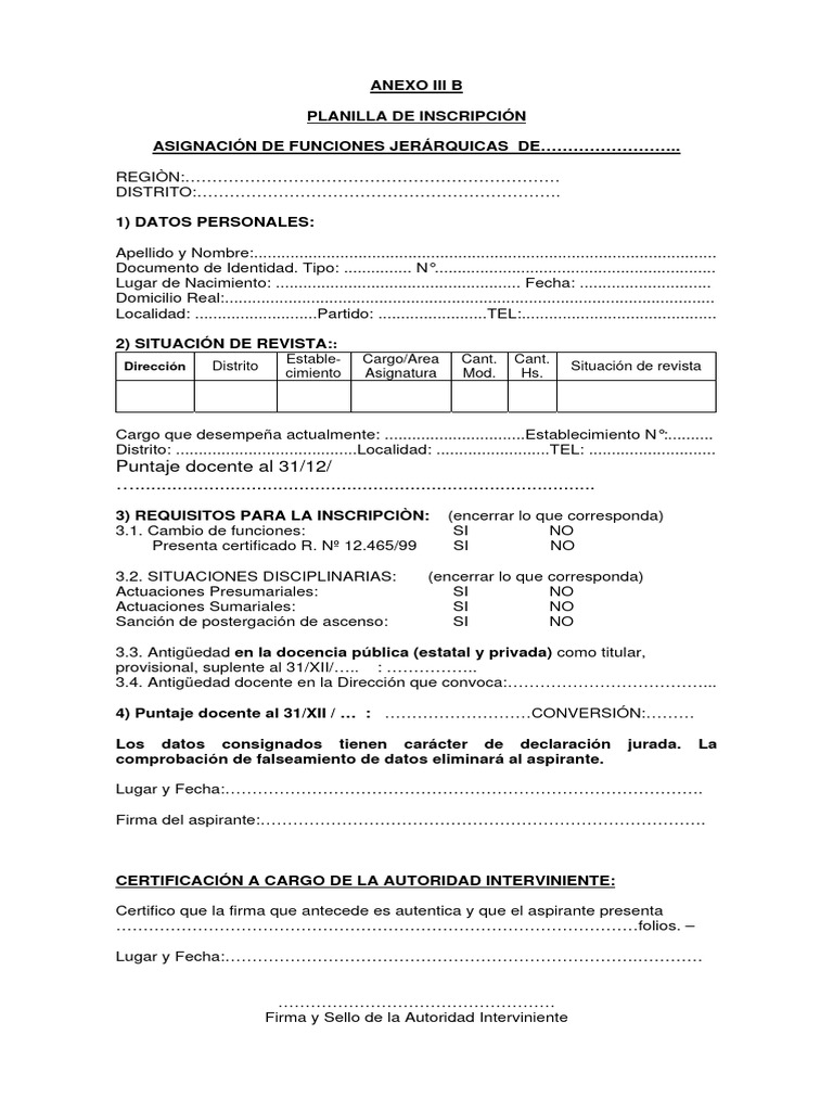 Anexo III- Planilla Inscripción | PDF | Autenticación | Gobierno y personalidad