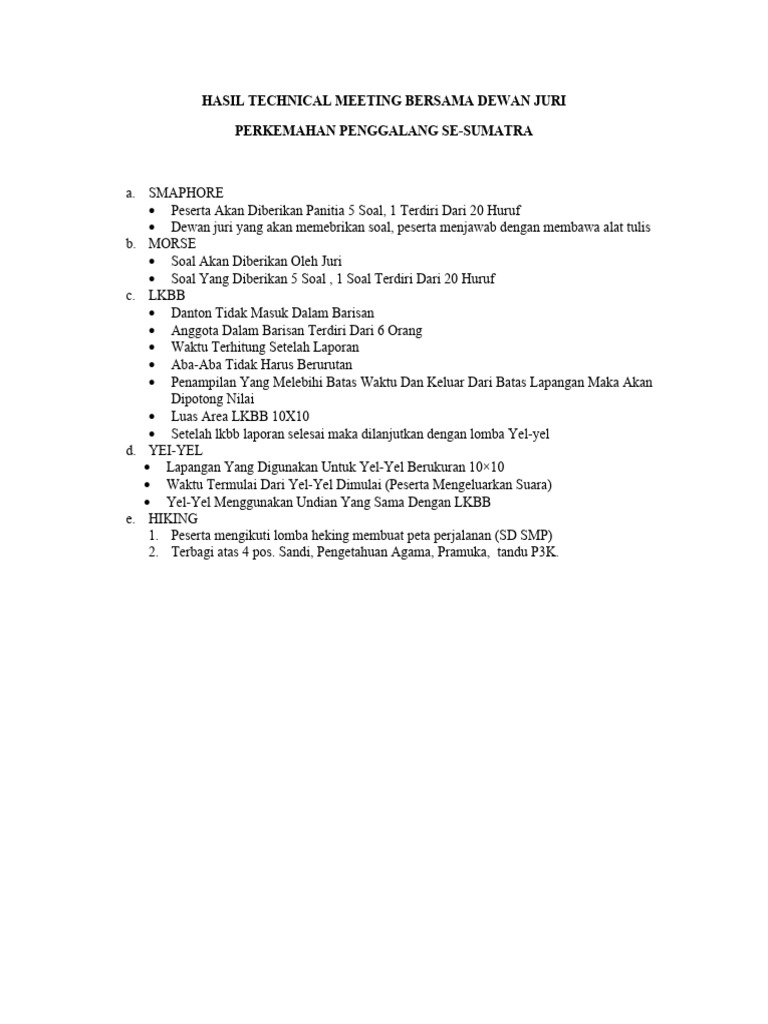 Hasil Technical Meeting Bersama Dewan Juri | PDF