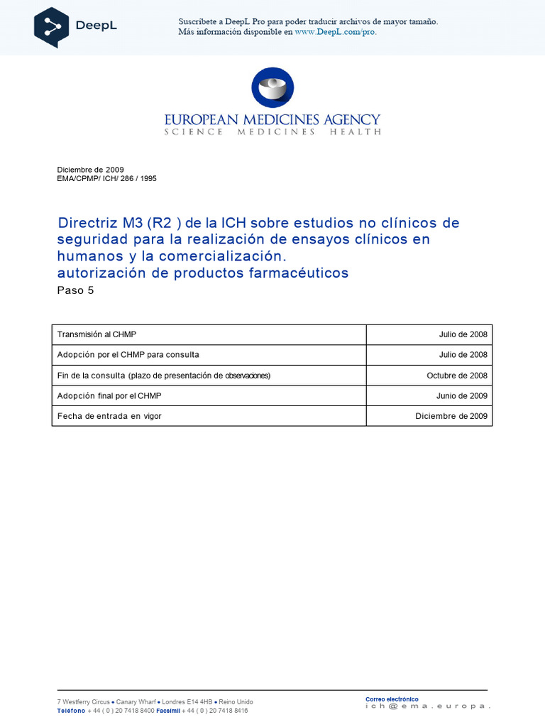 Directriz ICH M3(R2) sobre Seguridad No Clínica | PDF