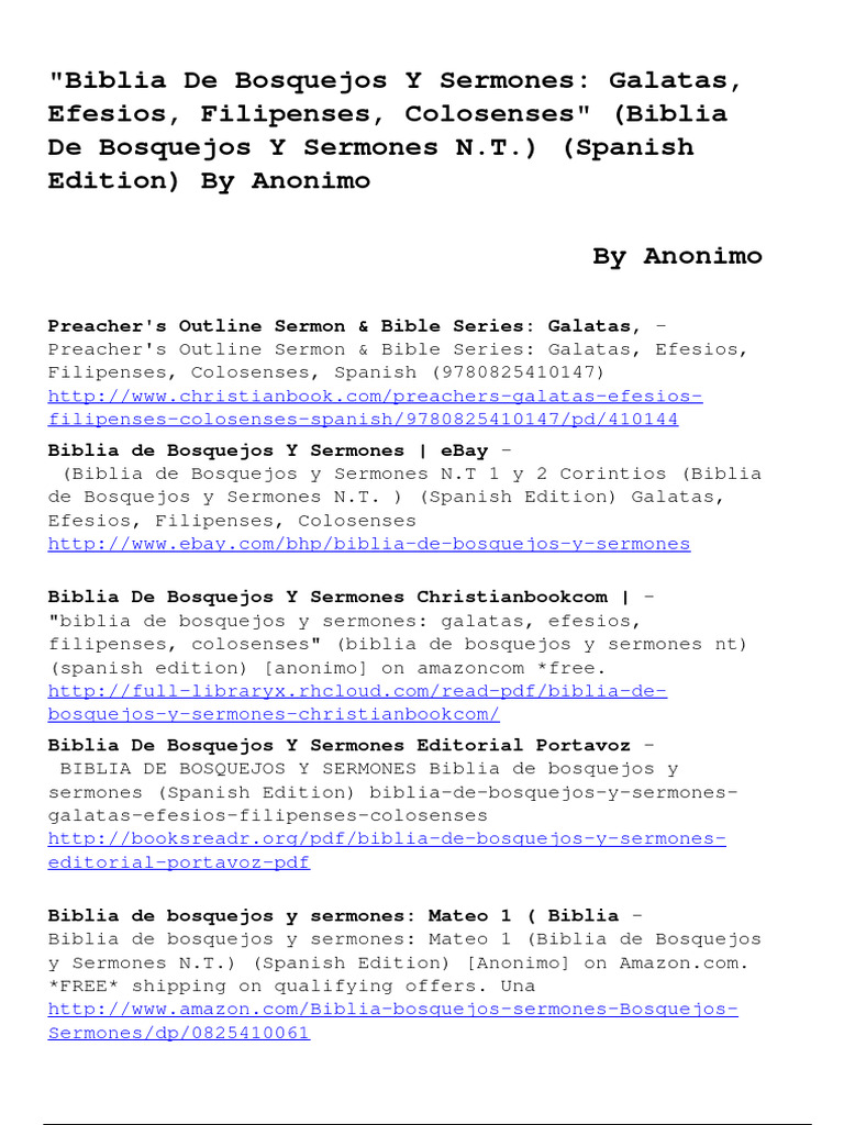 Biblia de Bosquejos y Sermones Galatas Efesios Colosenses Abebooks | PDF