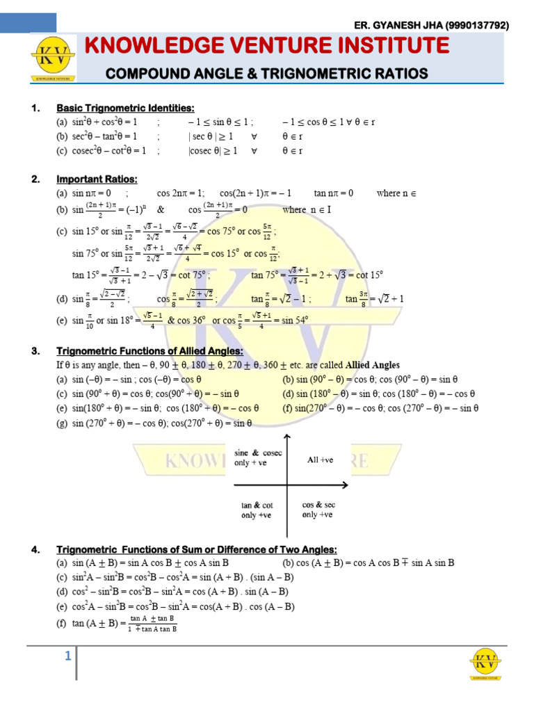 Compound Angle and Trigonometric Identities | PDF