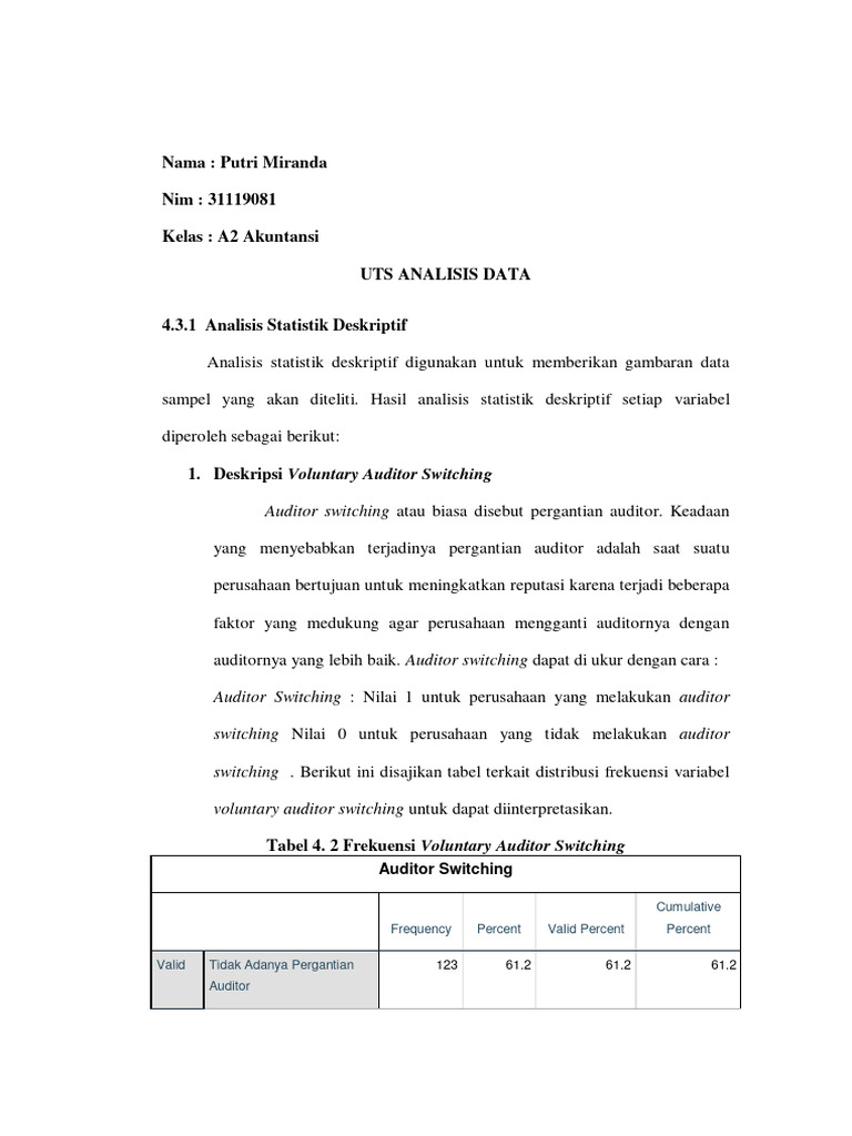 Putri Miranda (31119081) Uts Analisis Data | PDF