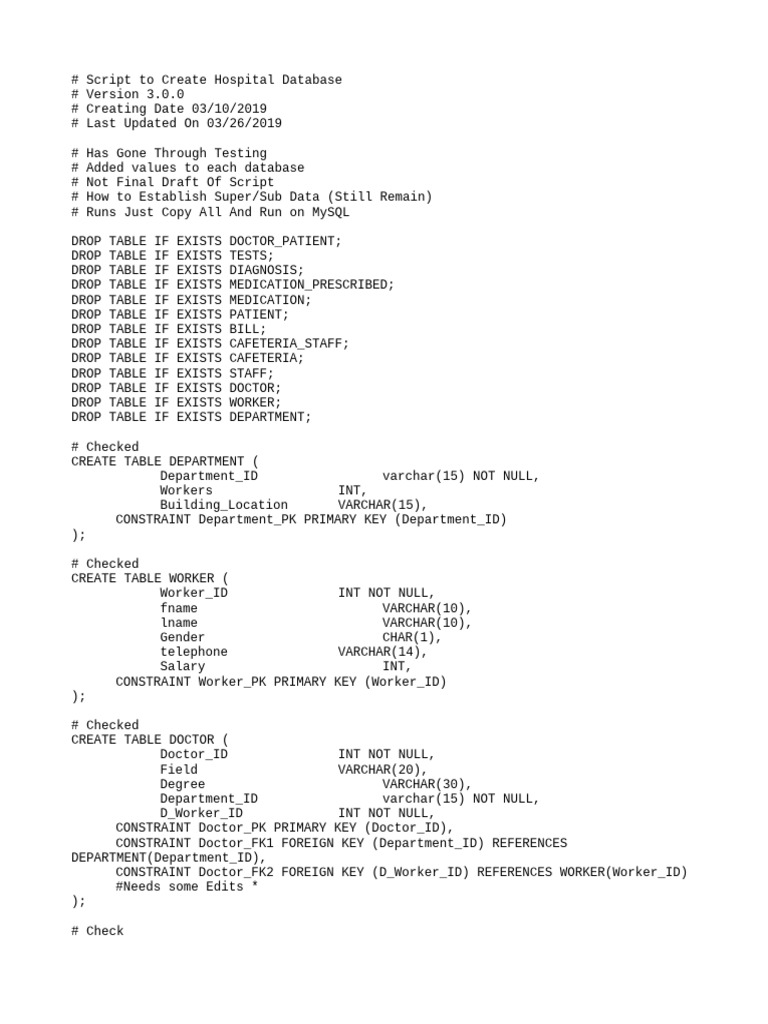 Hospital Database Script | PDF