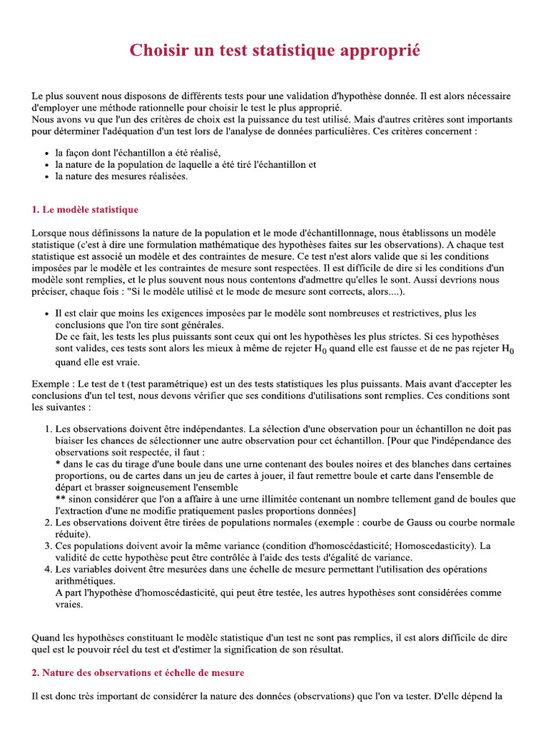 Choisir Un Test Statistique Approprié | PDF