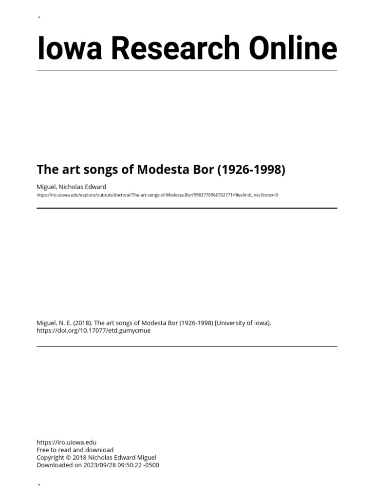 The Art Songs of Modesta Bor (1926-1998) | PDF