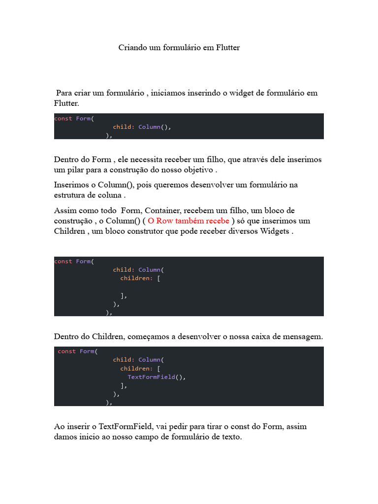 Criando Um Formulário em Flutter | PDF