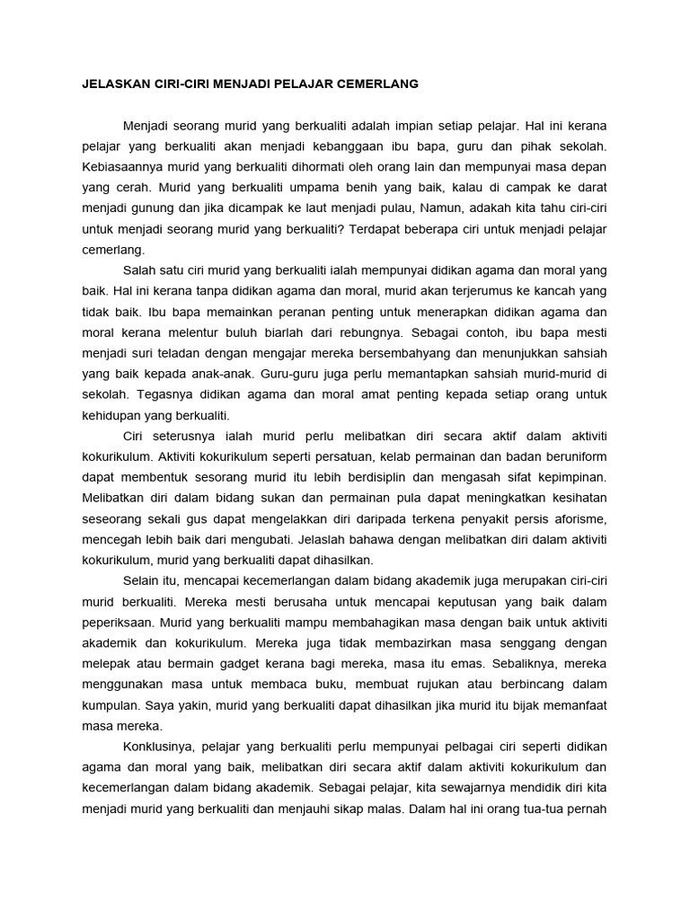 Ciri - Ciri Pelajar Cemerlang Pt3 | PDF