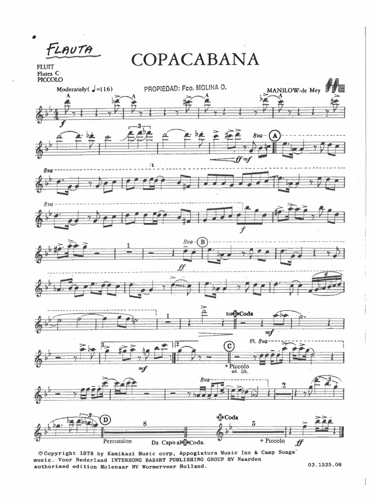 A - Copacabana, Arranjament Johan de Mey Parts | PDF