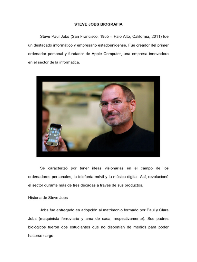 biografia de steve jobs creador de apple | PDF