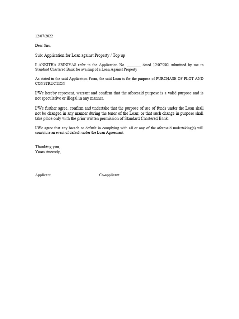 End Use Letter | PDF | Finance & Money Management