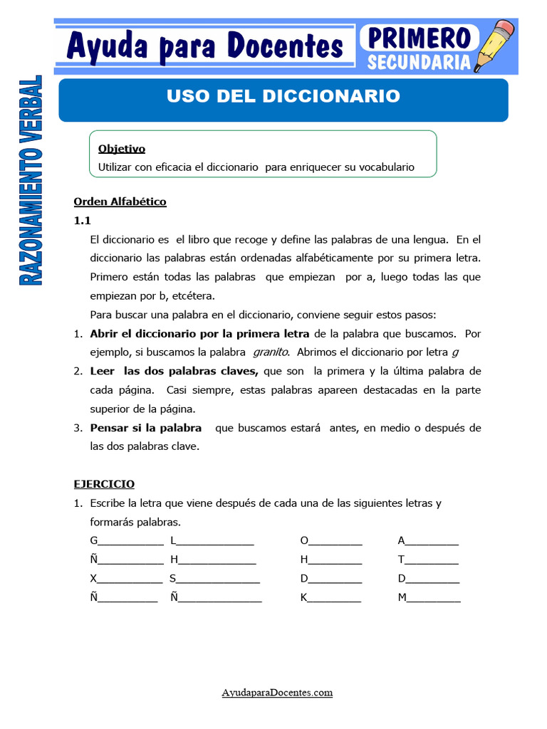 El Uso Del Diccionario para Primero de Secundaria | PDF