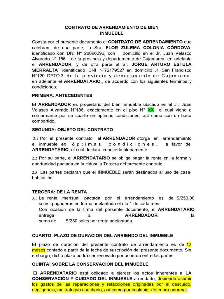 Contrato - JORGE ARTURO ESTULA SIERRALTA | PDF