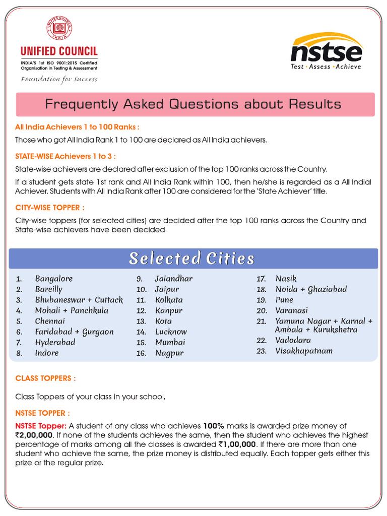 Ranking System NSTSE 2021 FAQ | PDF