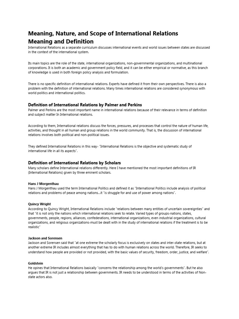 Meaning & Scope of IR | PDF | International Relations | Climate Change