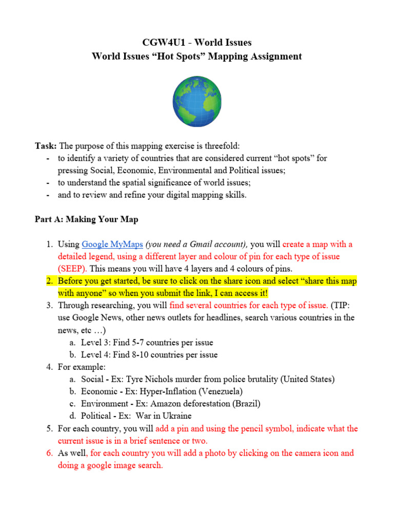 3a - World Issues Hot Spots Mapping Assignment | PDF | Teaching Methods ...