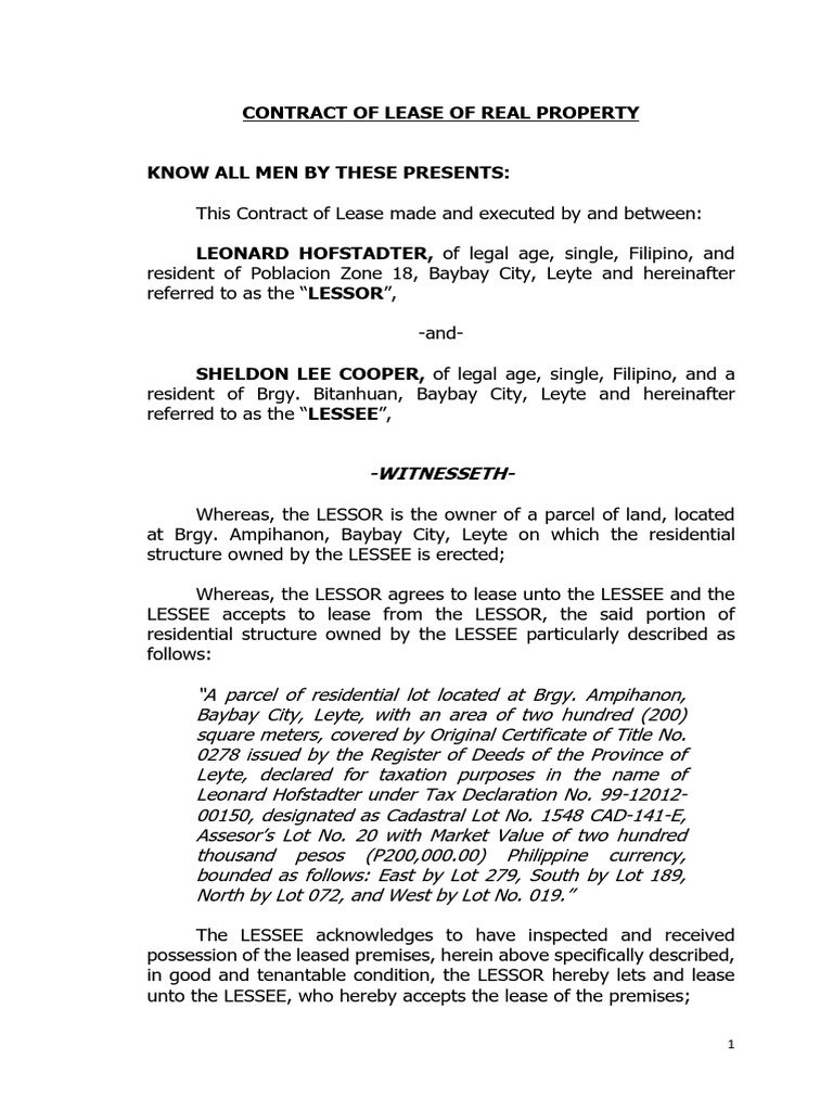 Contract of Lease of Real Property | PDF