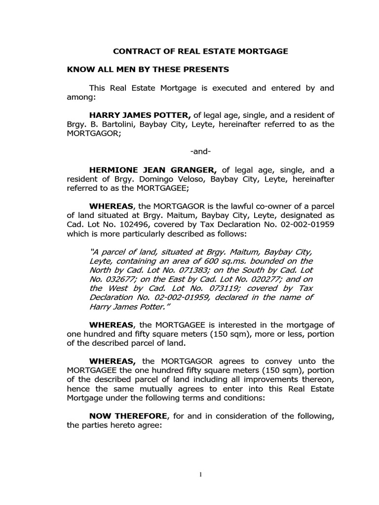 Contract of Real Estate Mortgage | PDF