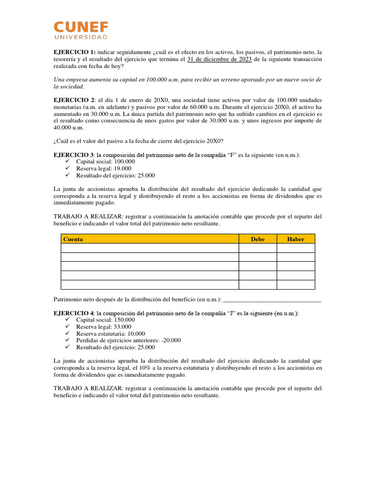 Enunciados Ejercicios Tema 4 Contabilidad | PDF | Dividendo | Valor neto