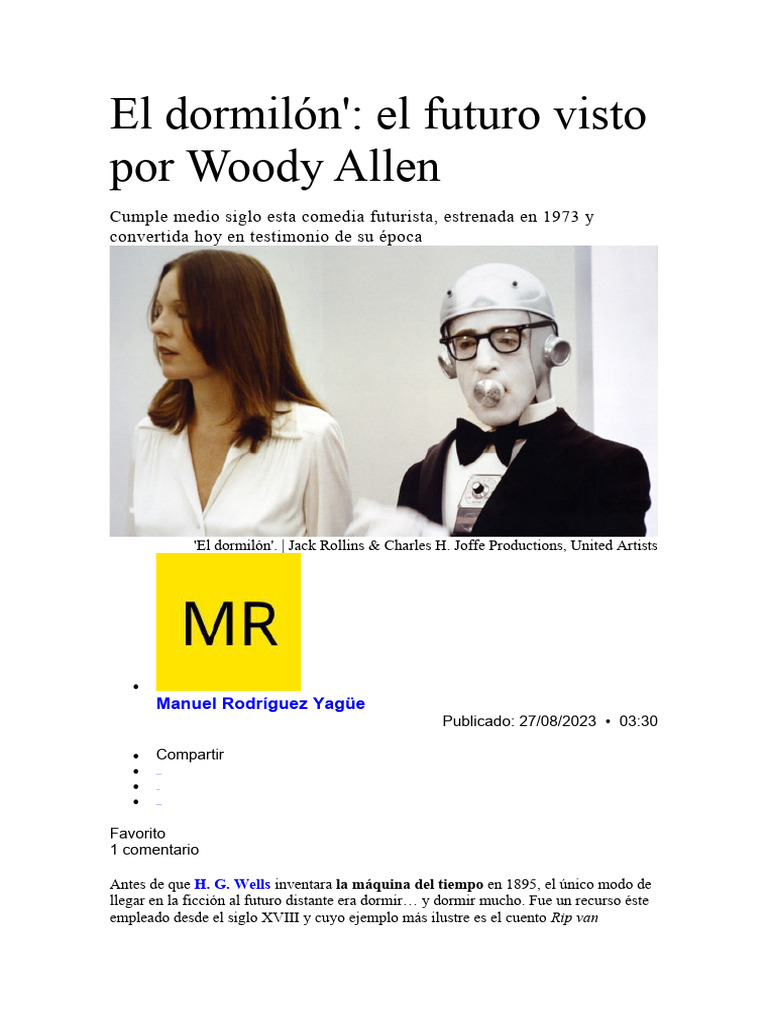 'El dormilón': Comedia Futurista de Allen | PDF | Libros para adolescentes