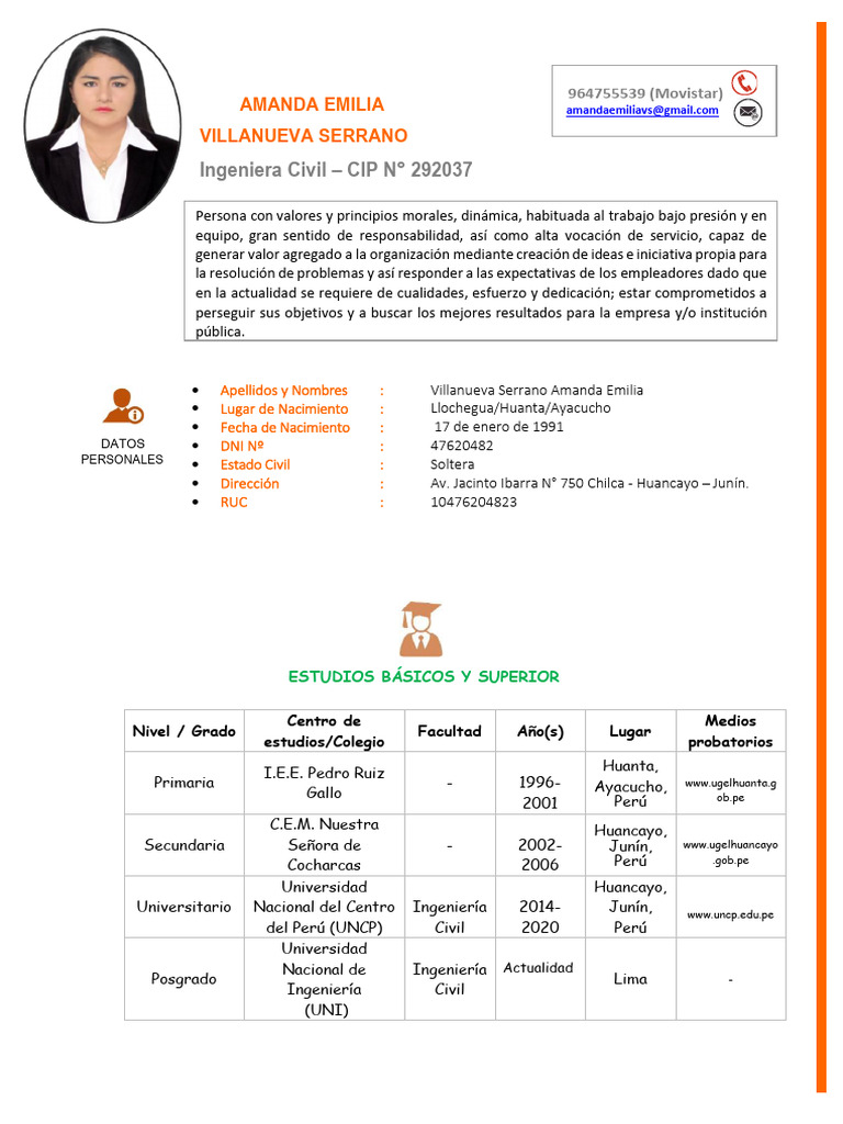 CV - Amanda Emilia Villanueva Serrano | PDF | Perú | Business