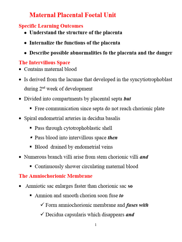 Maternal Placental Foetal Unit | PDF | Placenta | Fetus