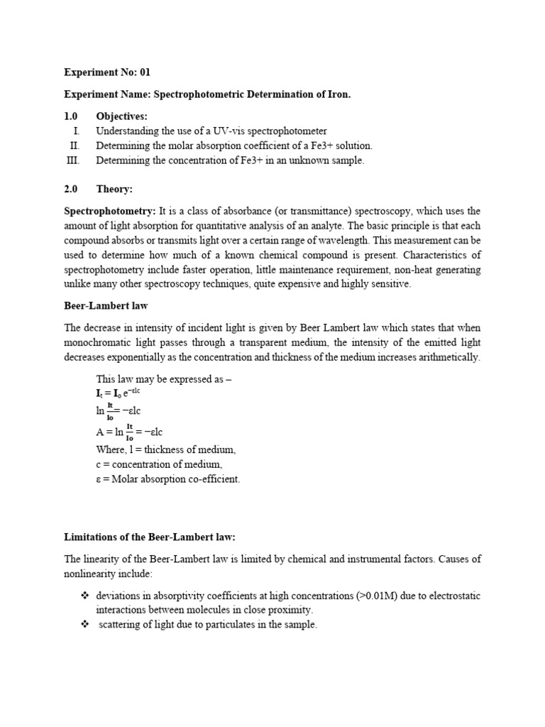 Spectrophotometric Iron Analysis | PDF | Spectrophotometry | Absorbance