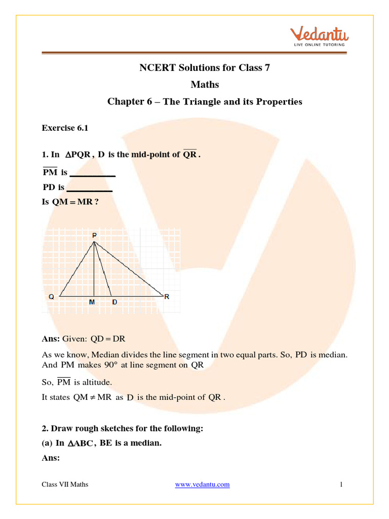 Class 7 Maths NCERT Solutions For Chapter 6 - The Triangle and Its Properties | PDF | Triangle ...