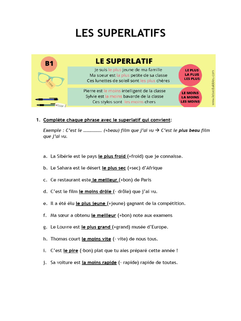 Les Superlatifs Exercice | PDF