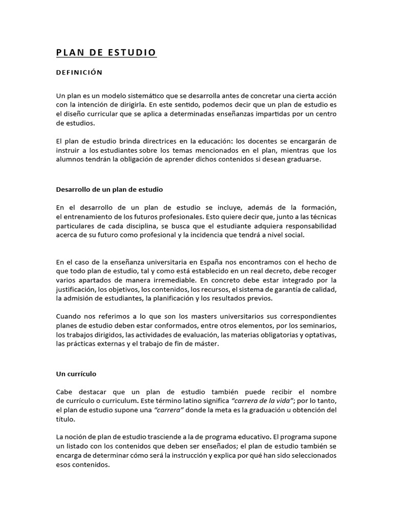 Plan de Estudio | PDF