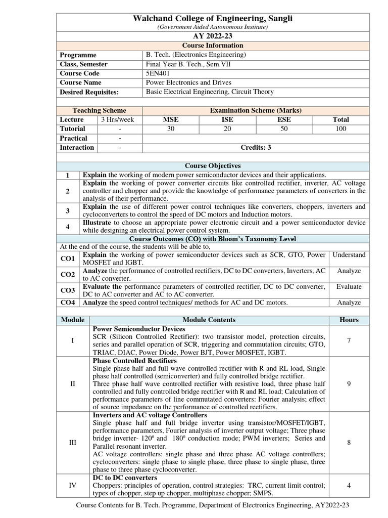 Final Year BTech Electronics Syllabus 2022-23 | PDF | Power Inverter ...