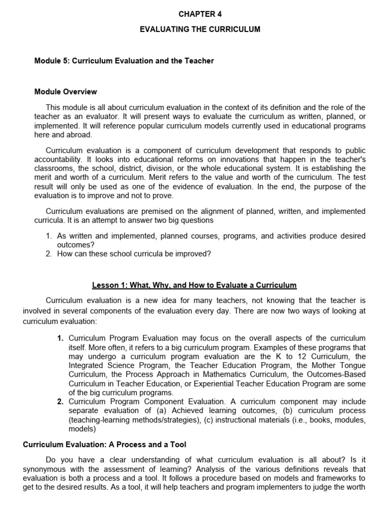 Chapter 4 Module 5 | PDF | Curriculum | Evaluation