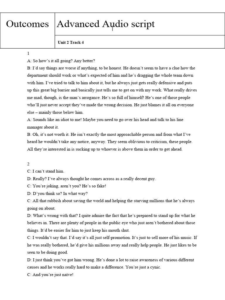Advanced - Unit 2 - Audio - Track 4 | PDF