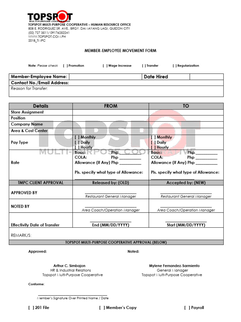 Member-Employee Movement Form | PDF | Economies | Business