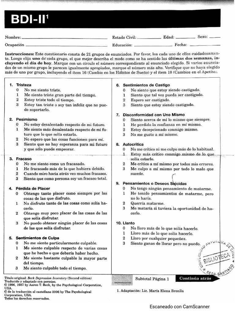 Test BDI II Beck1 | PDF