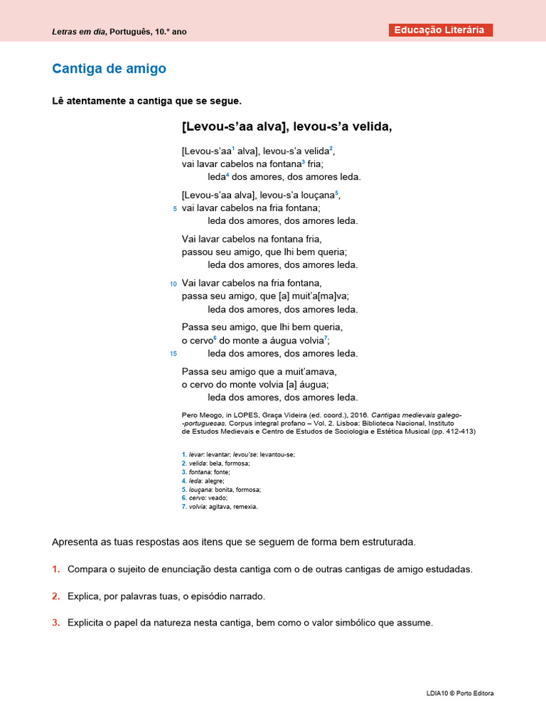 Ldia10 Ficha El Cantiga Amigo | PDF | Poesia