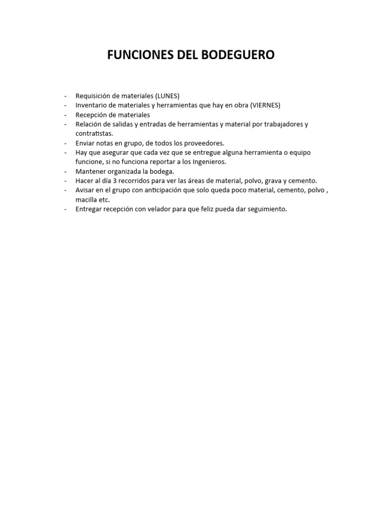 Funciones Del Bodeguero y Seguridad | PDF | Tecnología
